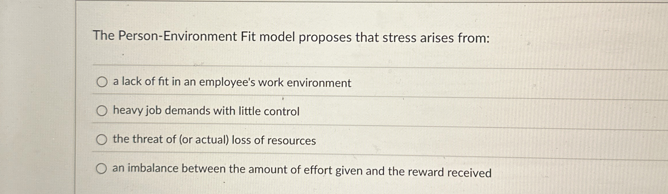 Solved The Person-Environment Fit model proposes that stress | Chegg.com