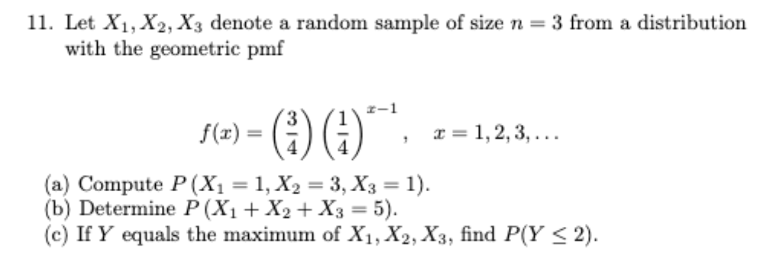 Let x1,x2,x3 ﻿denote a random sample of size n=3 | Chegg.com