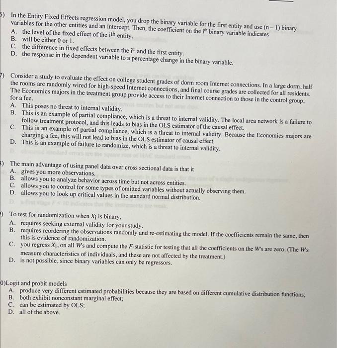 Solved In the Entity Fixed Effects regression model, you | Chegg.com