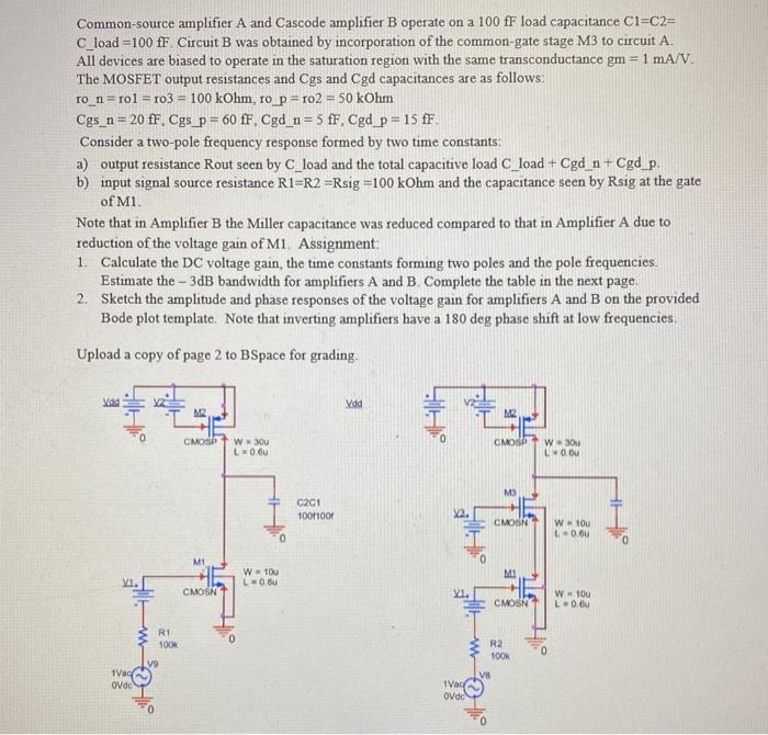 Common-source amplifier A and Cascode amplifier B | Chegg.com