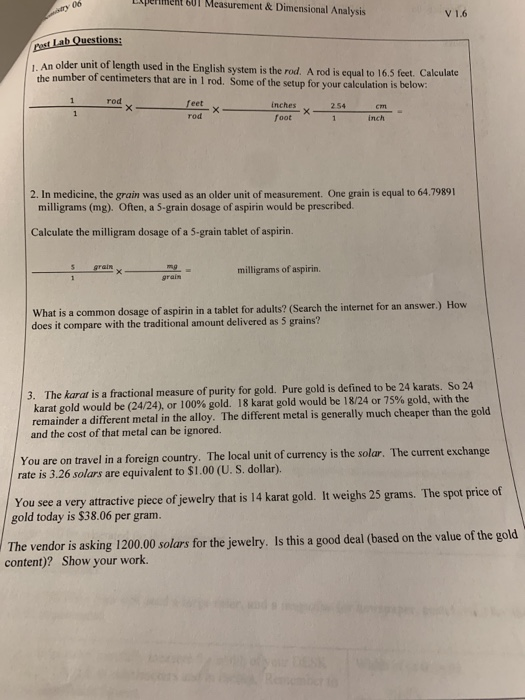 Solved b01 Measurement & Dimensional Analysis V 1.6 Post Lab | Chegg.com