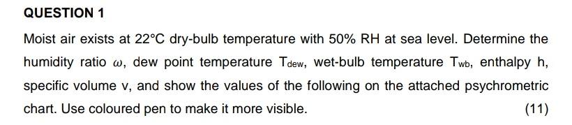 Solved QUESTION 1 Moist air exists at 22°C dry-bulb | Chegg.com