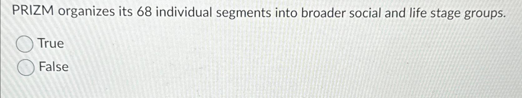Solved PRIZM organizes its 68 ﻿individual segments into | Chegg.com