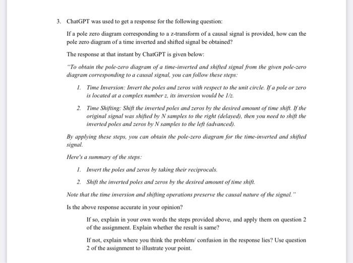 Solved Question. ChatGPT was used to get a response for the | Chegg.com