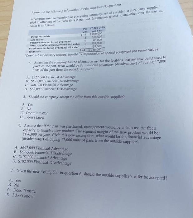 Solved Please use the following information for the next | Chegg.com