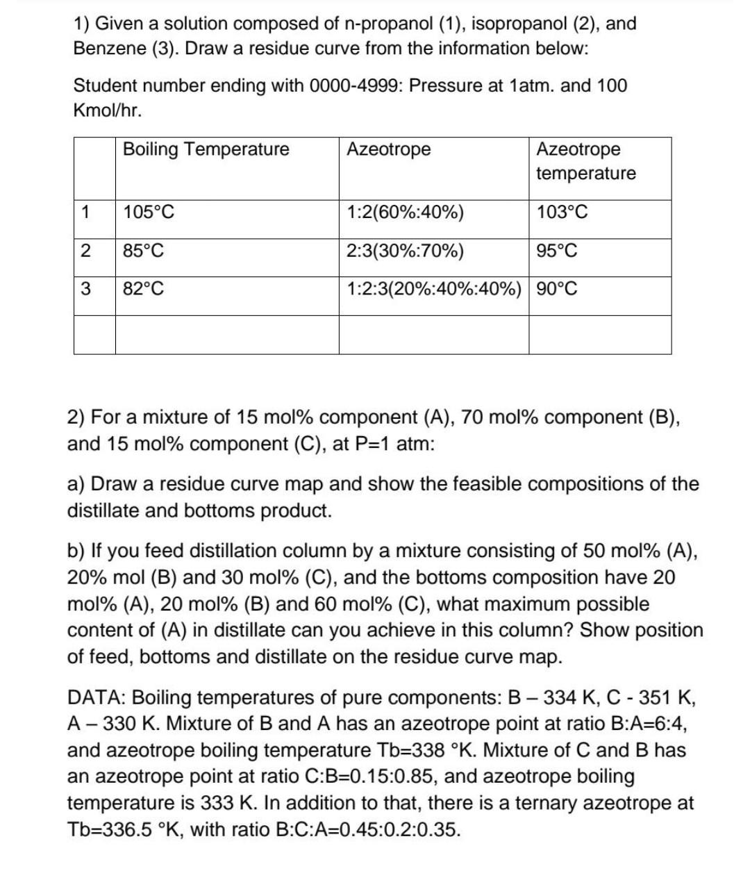 Solved 1) Given a solution composed of n-propanol (1), | Chegg.com