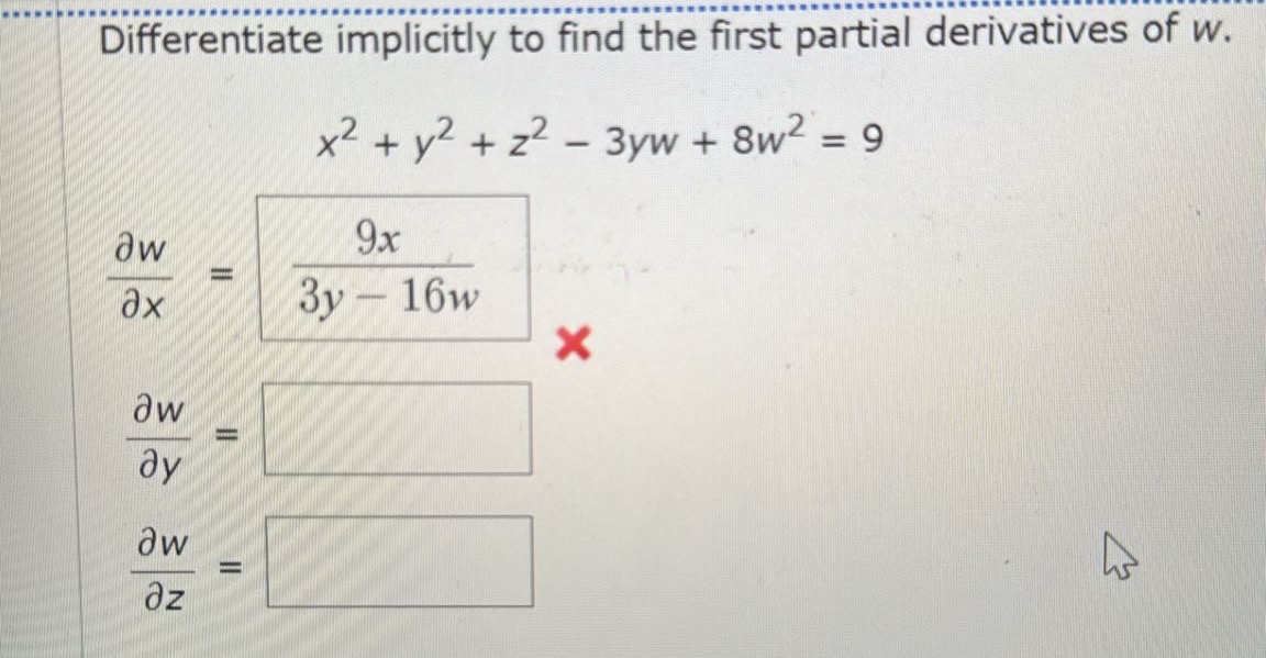 Solved Differentiate implicitly to find the first partial | Chegg.com