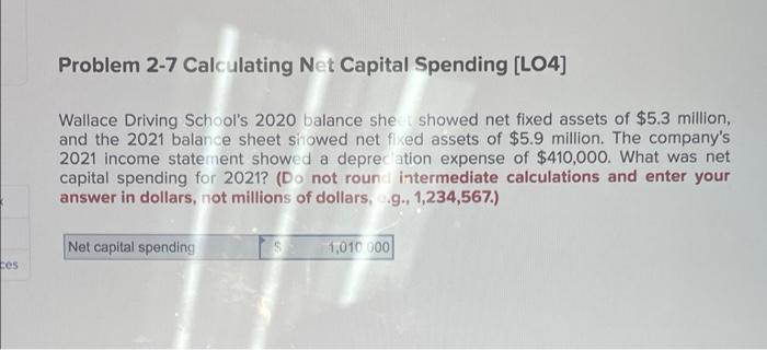 Solved Problem 2-7 Calculating Net Capital Spending (L04] | Chegg.com