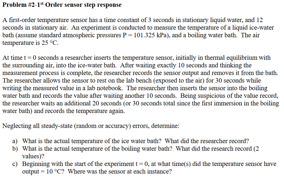 Solved Problem \#2-1 \( { }^{\text {st }} \) ﻿Order sensor | Chegg.com