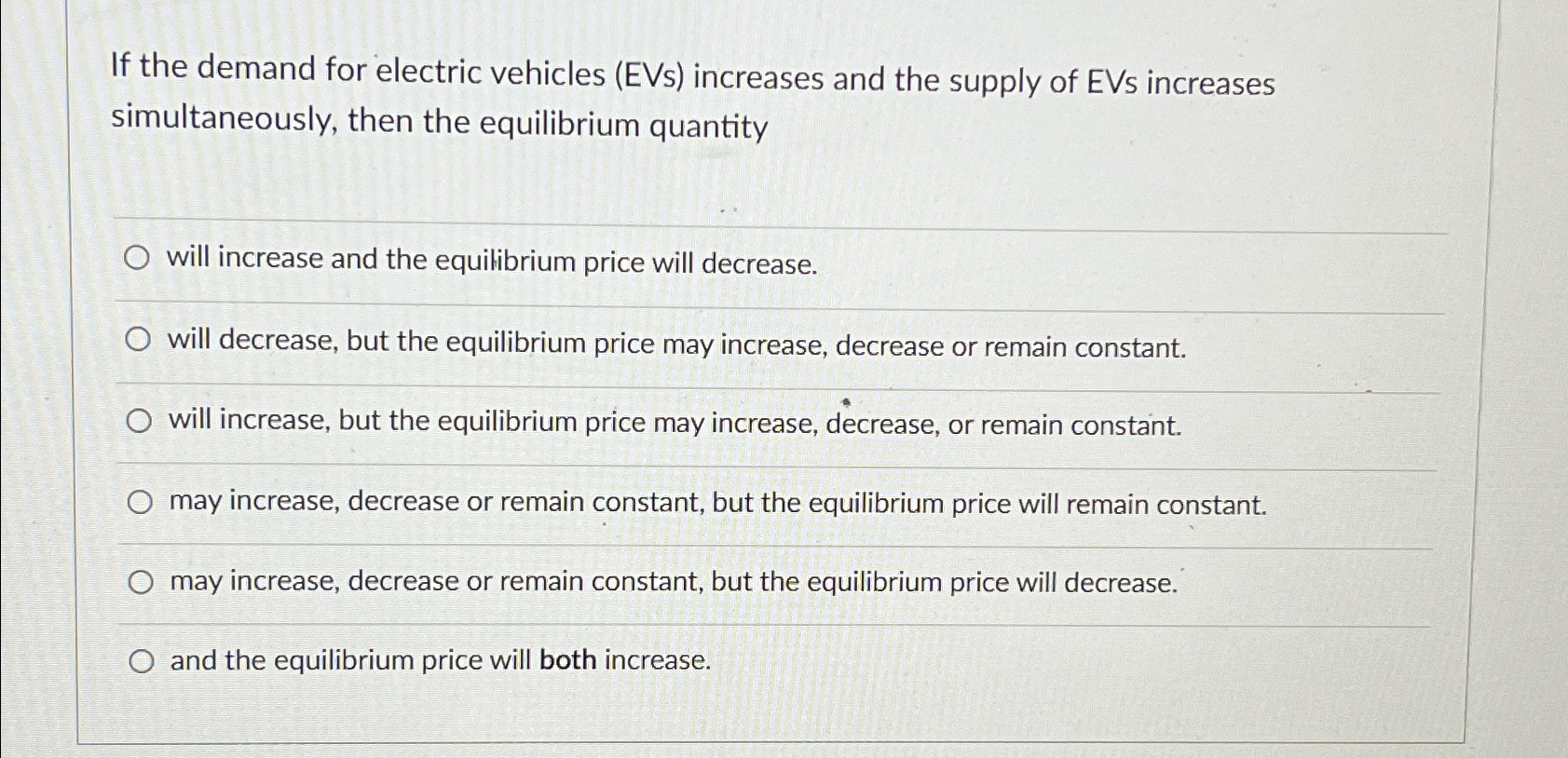 Solved If the demand for electric vehicles (EVs) ﻿increases | Chegg.com