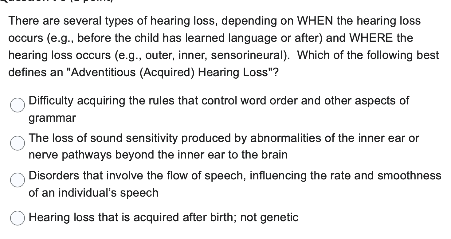 Solved There are several types of hearing loss, depending on | Chegg.com