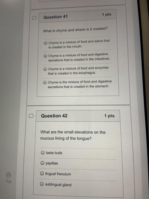 Solved 1 pts Question 41 What is chyme and where is it | Chegg.com