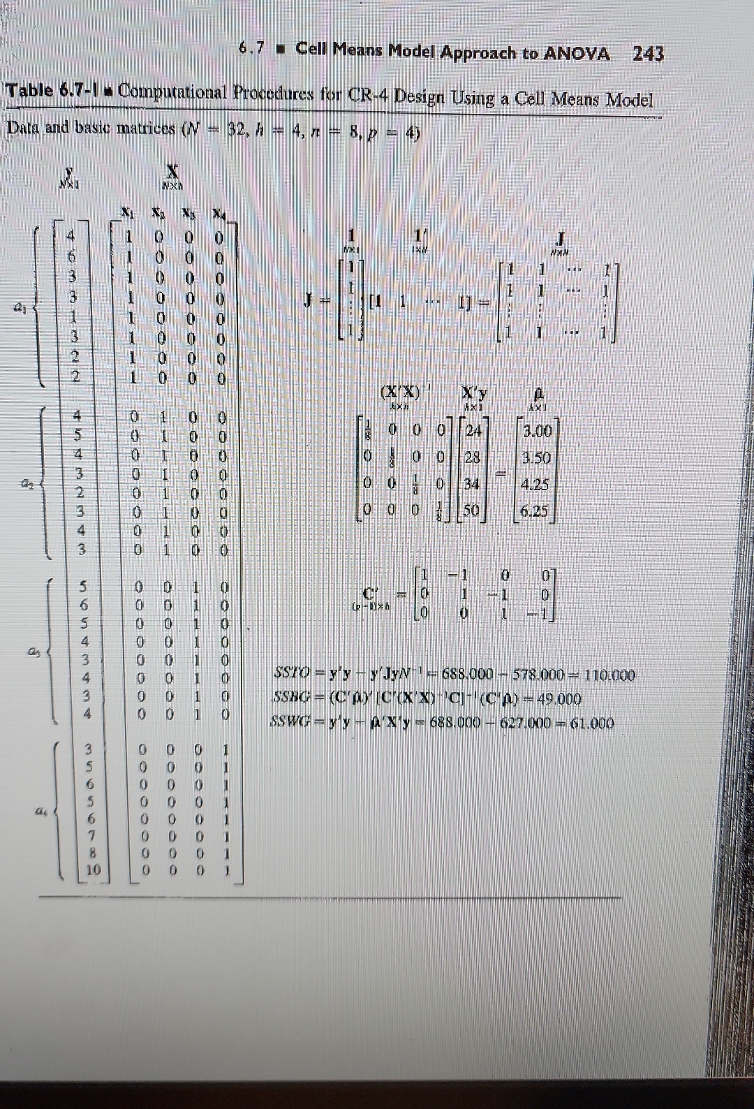 Solved 6.7 ﻿Cell Means Model Approach to ANOVA 243Table | Chegg.com