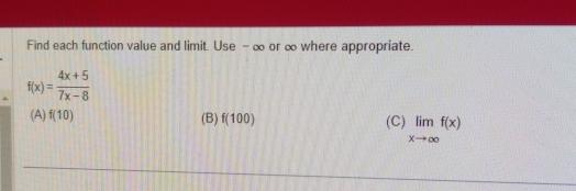 Solved Find each function value and limit. ﻿Use -∞ ﻿or ∞ | Chegg.com