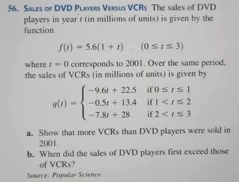 Solved Sales of DVD Players Versus VCRs The sales of DVD | Chegg.com