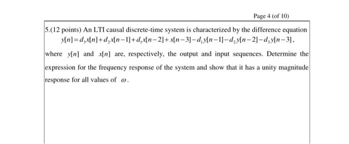 Solved 5.(12 points) An LTI causal discrete-time system is | Chegg.com