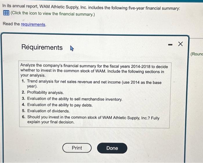 In its annual report, WAM Athletic Supply, Inc. | Chegg.com