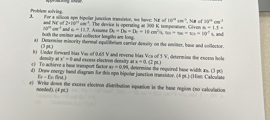 Solved Problem solving.For a silicon npn bipolar junction | Chegg.com
