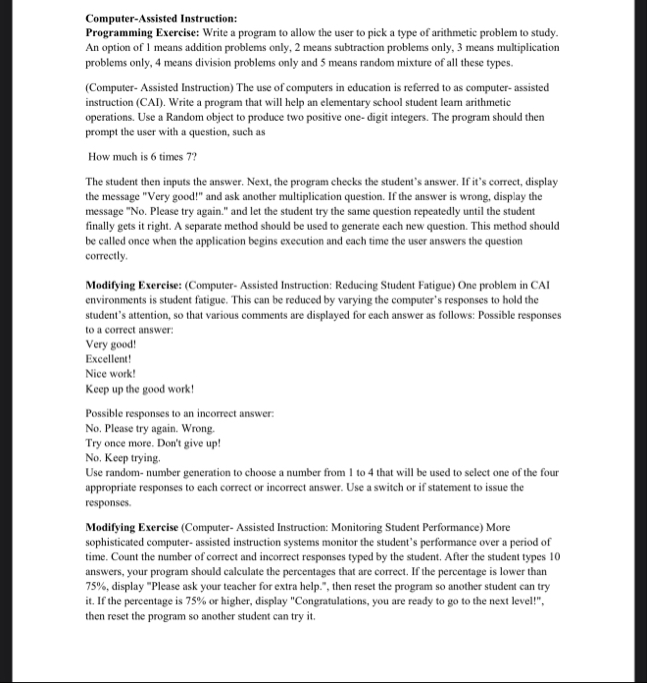 Computer-Assisted Instruction:Programming Exercise: | Chegg.com