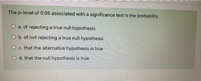 Solved The p-level of 0.05 associated with a significance | Chegg.com