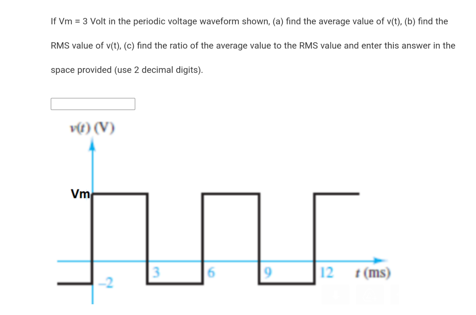 Solved If Vm = 3 ﻿Volt in the periodic voltage waveform | Chegg.com