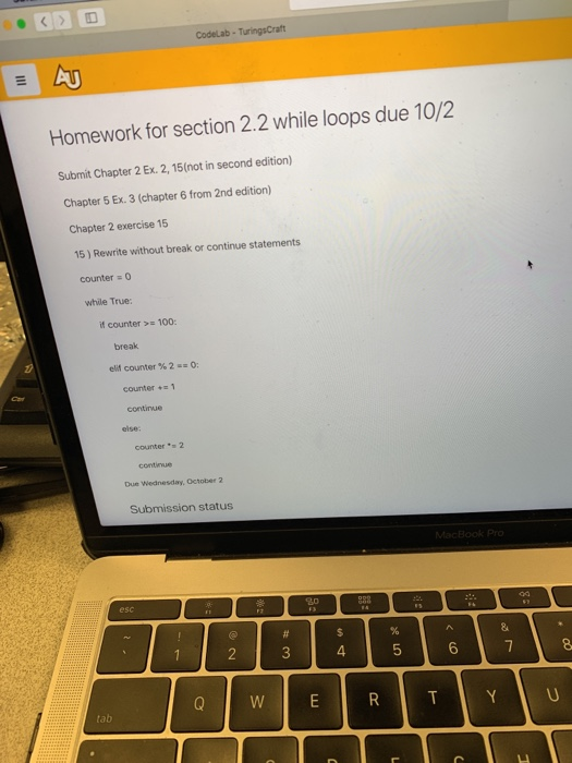 Solved CodeLab - Turing Craft AU Homework for section 2.2 | Chegg.com