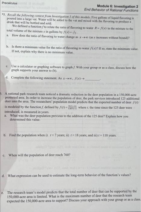 Solved Precalculus Module 6: Investigation 2 End Behavior of | Chegg.com