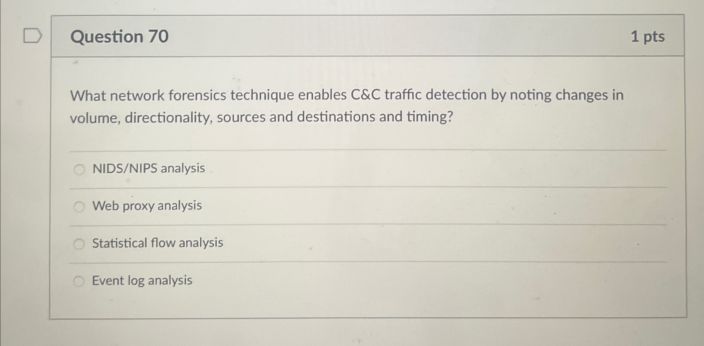 Solved Question 701 ﻿ptsWhat network forensics technique | Chegg.com