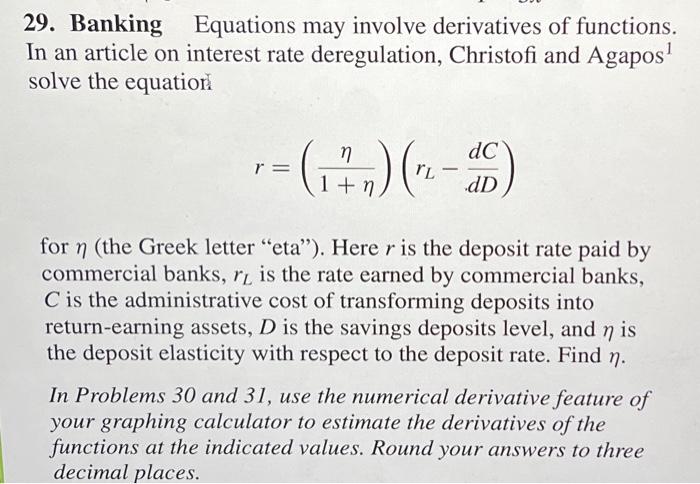 Solved 29. Banking Equations may involve derivatives of | Chegg.com