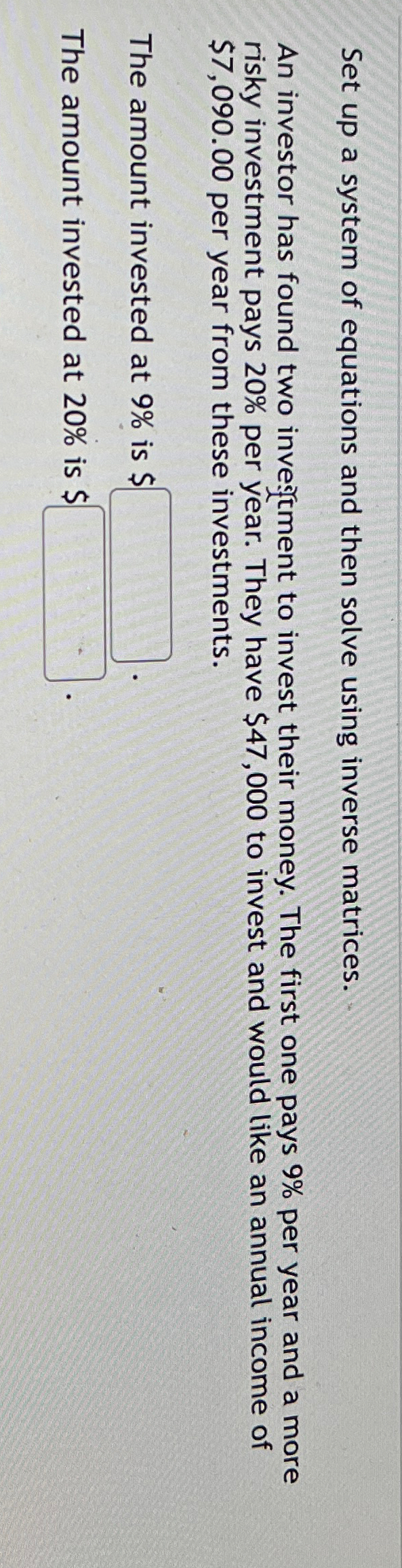 Solved Set up a system of equations and then solve using | Chegg.com