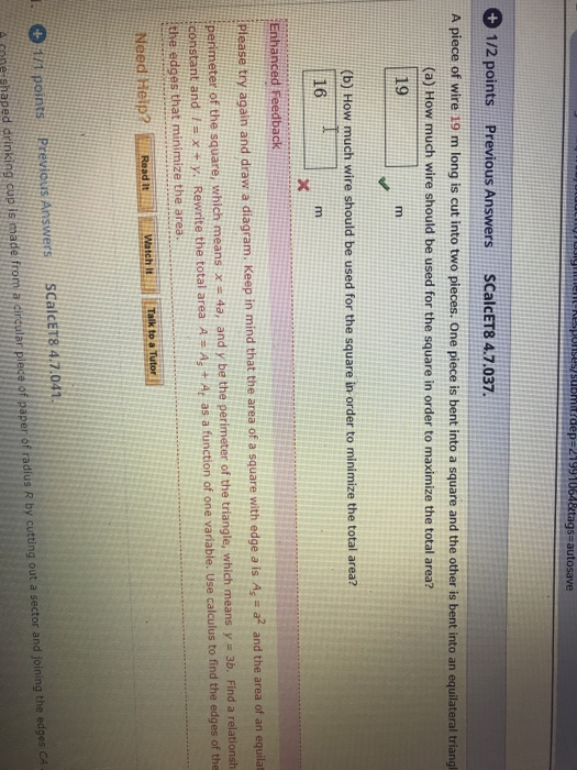 Solved + 0/2 points previous Answers SCalcET8 4.7.023.MI. | Chegg.com