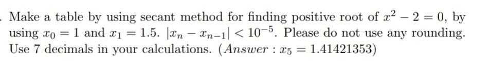 Solved Make a table by using secant method for finding | Chegg.com