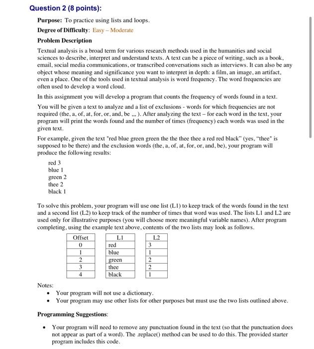 Solved Question 2 (8 points): Purpose: To practice using | Chegg.com
