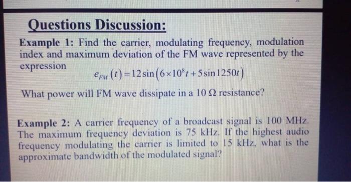 Example 1 Find The Carrier Modulating Frequency
