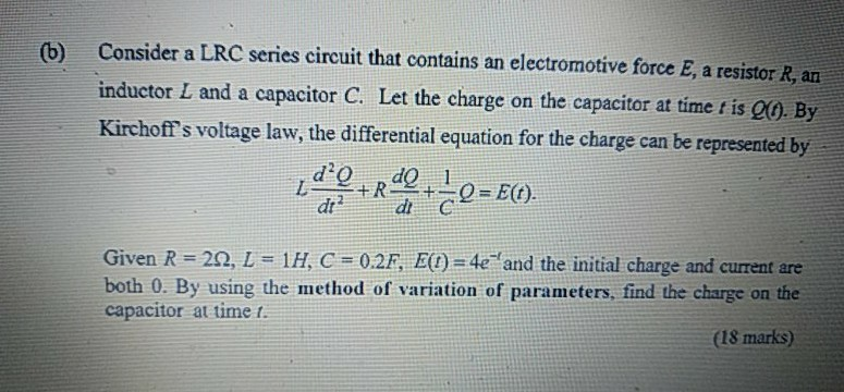 Solved 6) Consider a LRC series circuit that contains an | Chegg.com