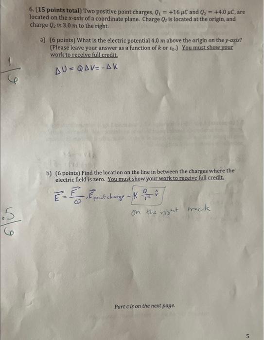 Solved 6. (15 points total) Two positive point charges, | Chegg.com