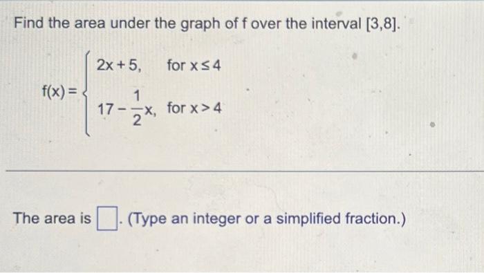 Solved Find the area under graph of f over the interval | Chegg.com