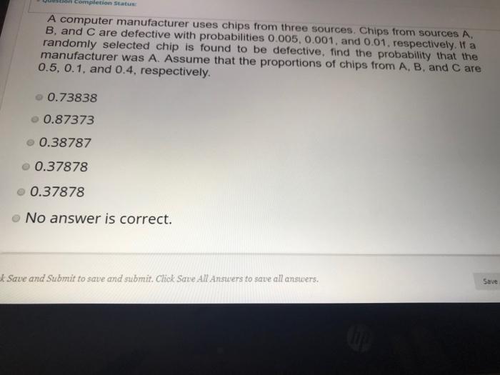 Solved Completion Status A computer manufacturer uses chips | Chegg.com