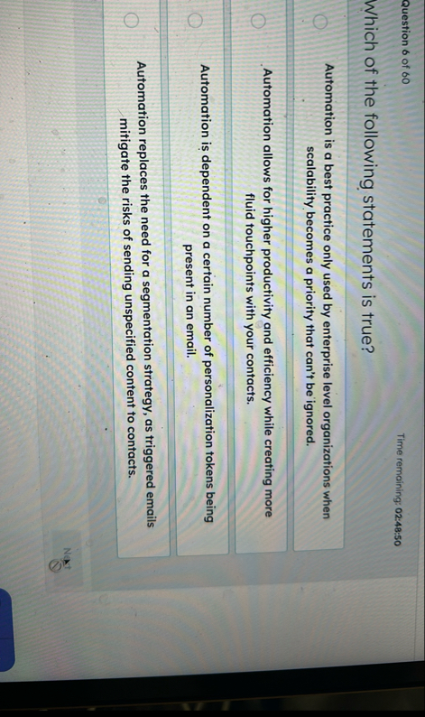 Solved Question 6 ﻿of 60Time remaining: 02:48:50Which of the | Chegg.com