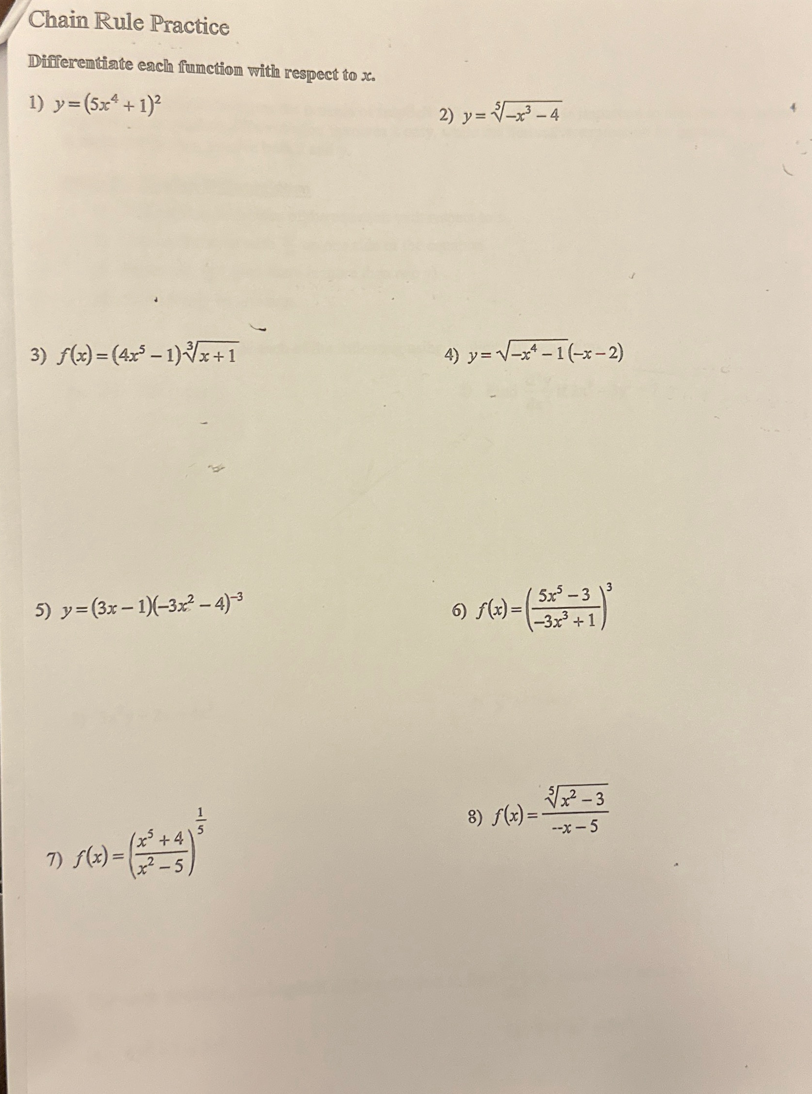 Solved Chain Rule PracticeDifferentiate each Function with | Chegg.com