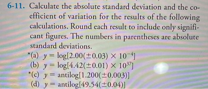 Solved 6-11. Calculate the absolute standard deviation and | Chegg.com