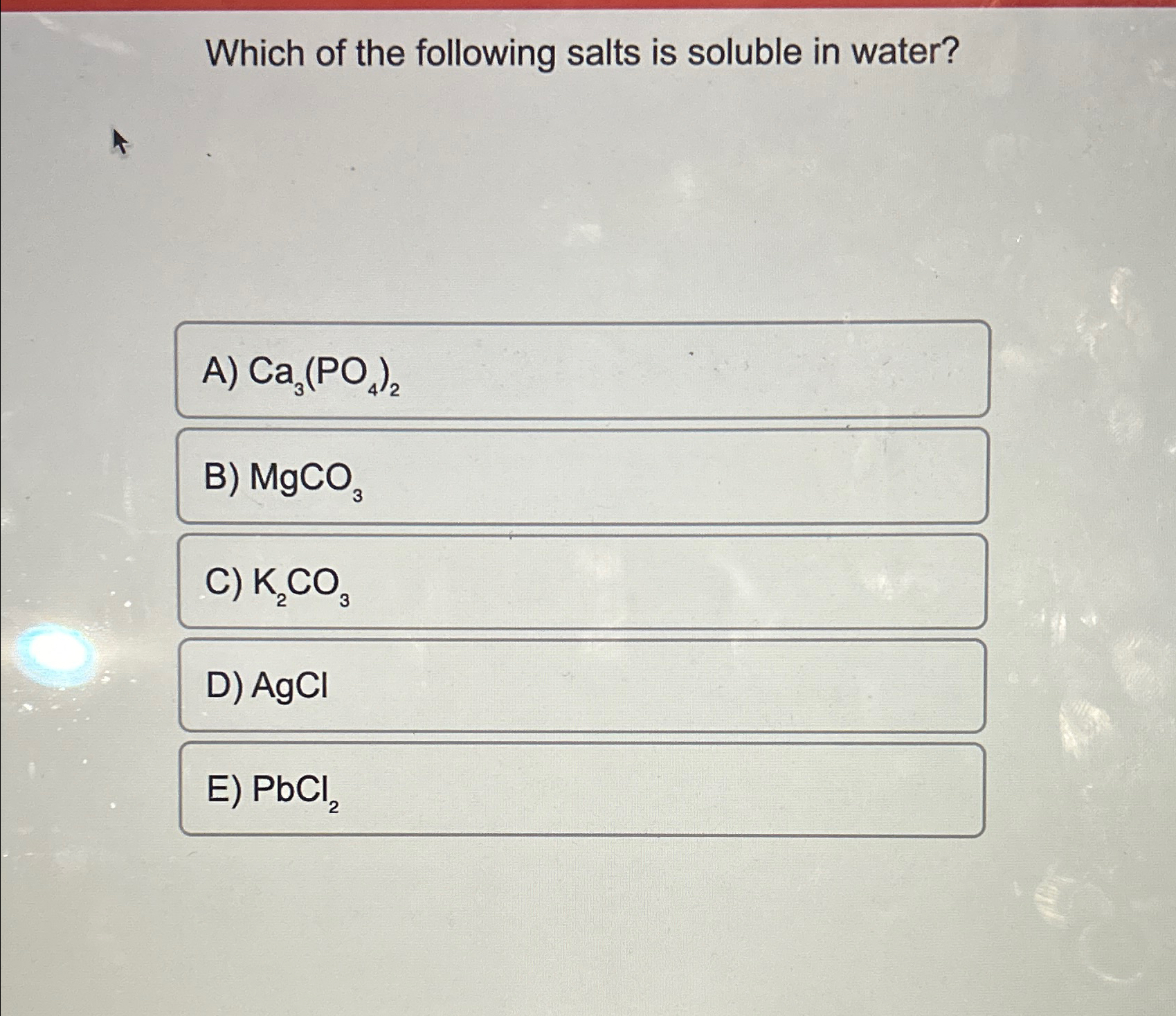 Solved Which of the following salts is soluble in | Chegg.com