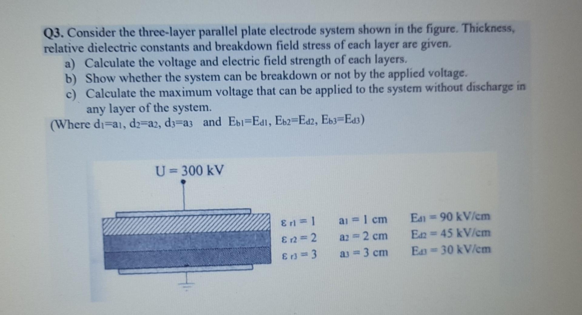 Solved Q3. Consider the three-layer parallel plate electrode | Chegg.com