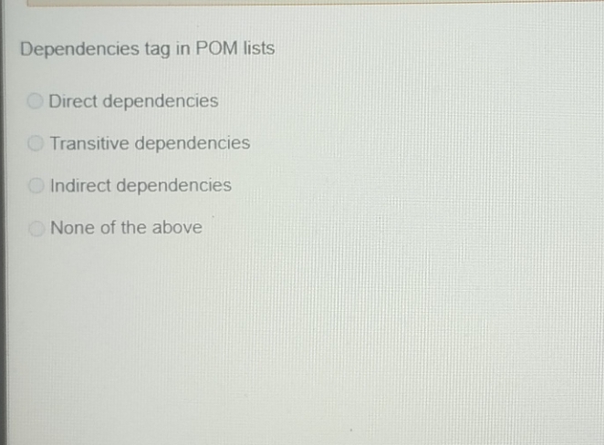 Solved Dependencies tag in POM listsDirect | Chegg.com