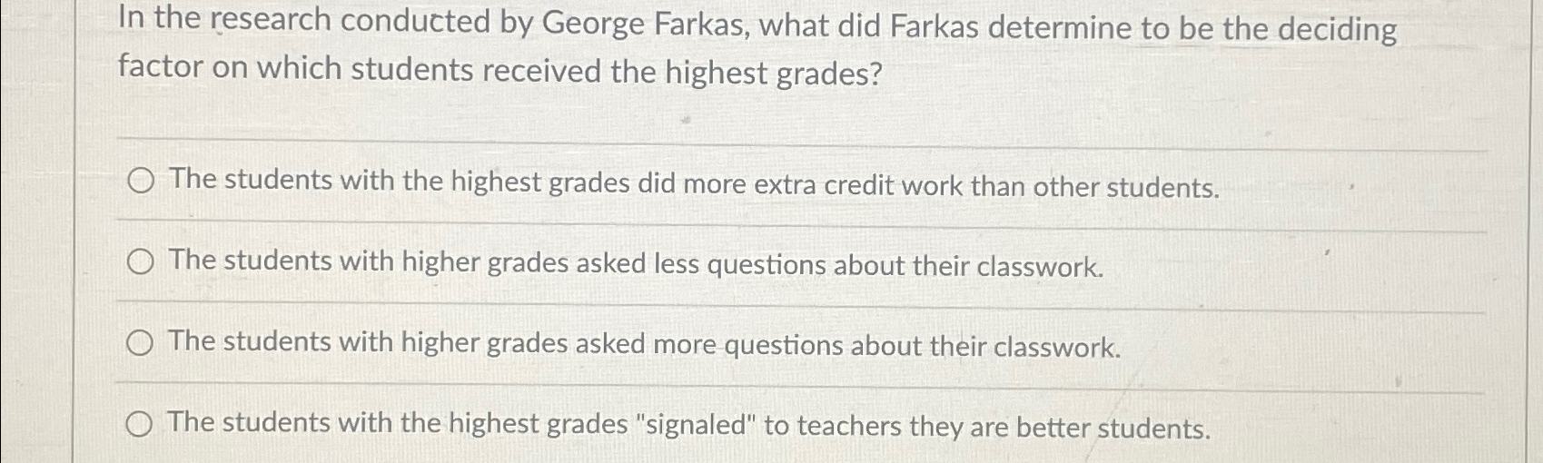 In the research conducted by George Farkas, what did | Chegg.com