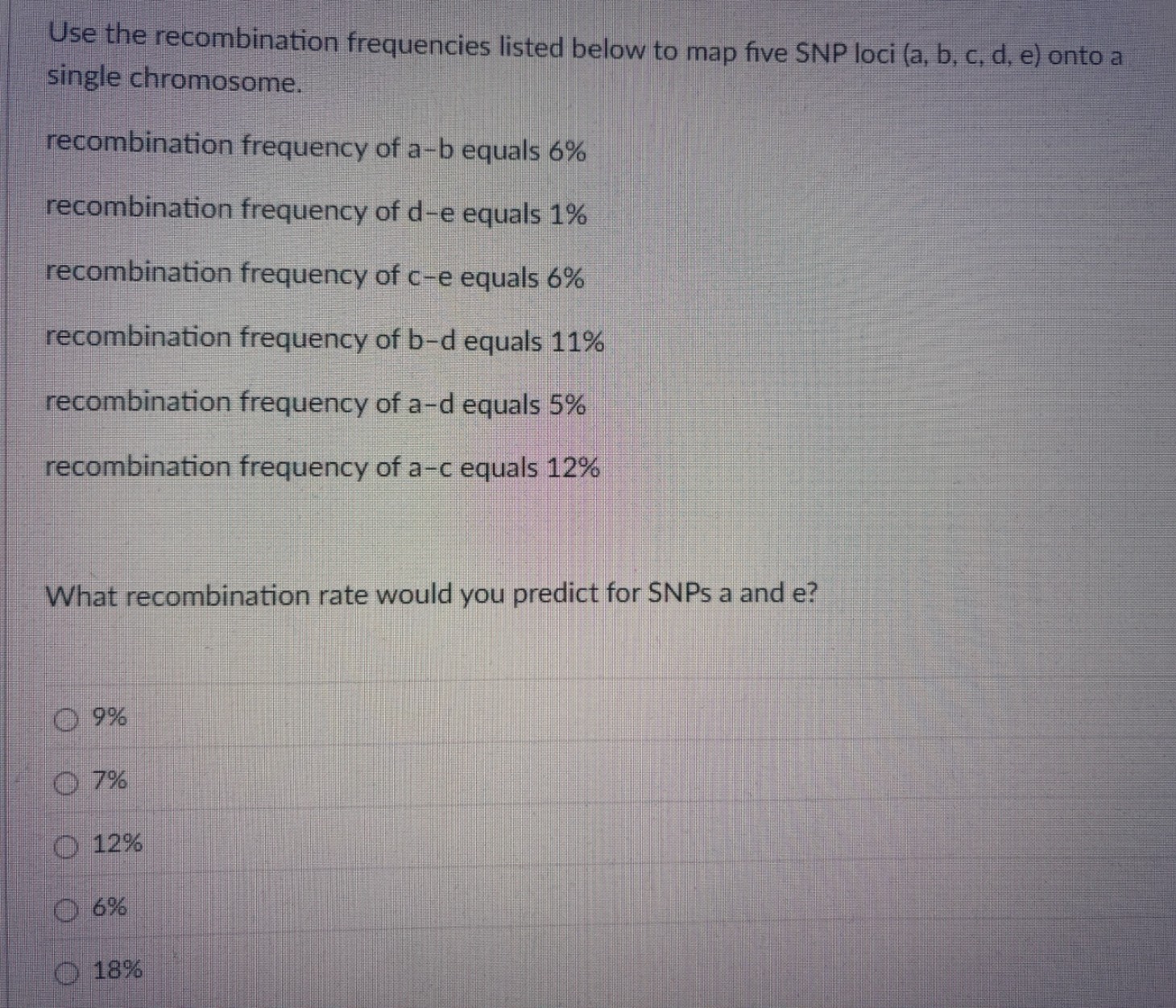 Use The Recombination Frequencies Listed Below To