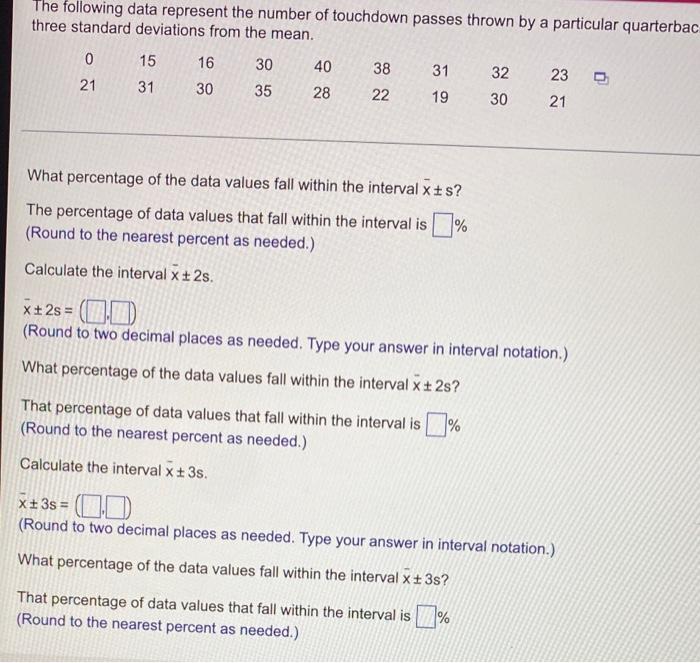 Solved The following data represent the number of touchdown | Chegg.com