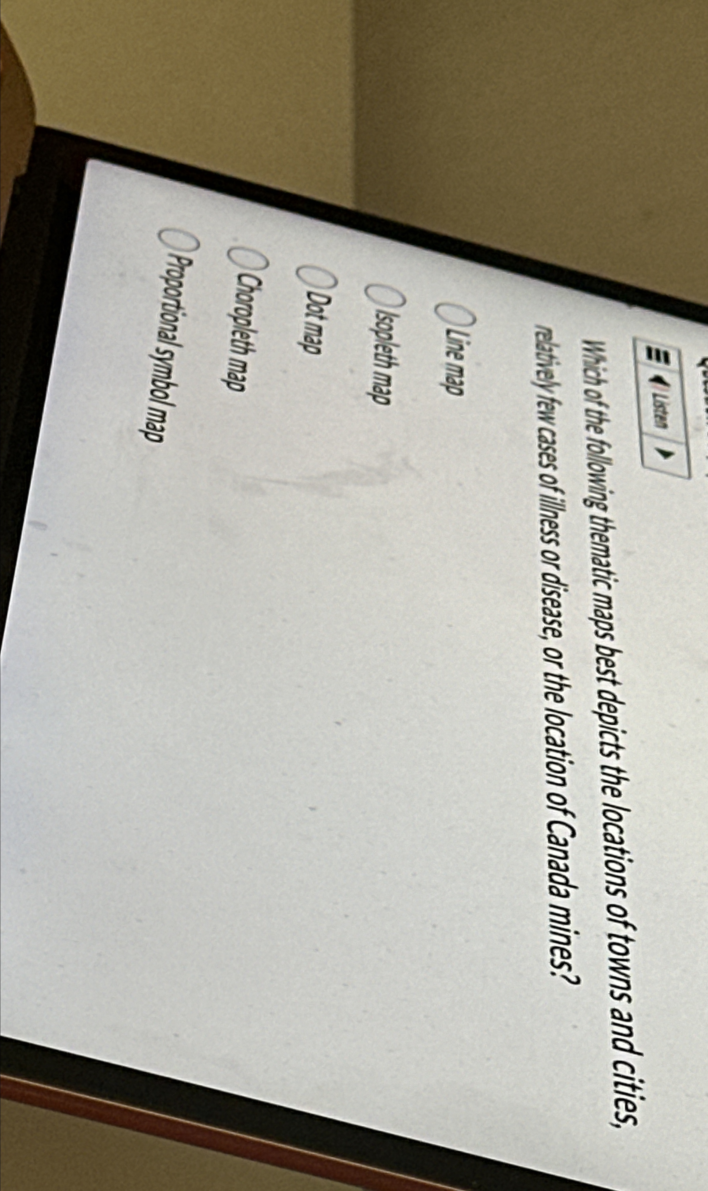 Solved Which of the following thematic maps best depicts the | Chegg.com