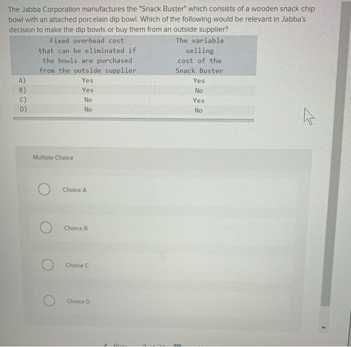 Solved The Jabba Corporation manufactures the "Snack Buster" | Chegg.com
