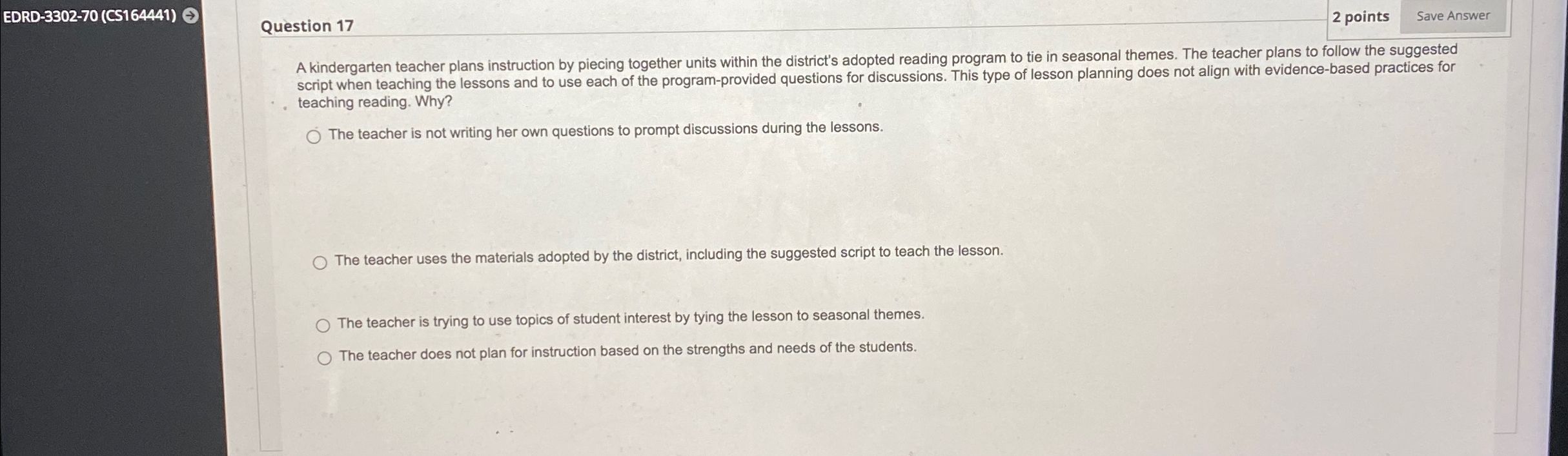 Solved EDRD-3302-70 (CS164441)Question 172 ﻿pointsA | Chegg.com